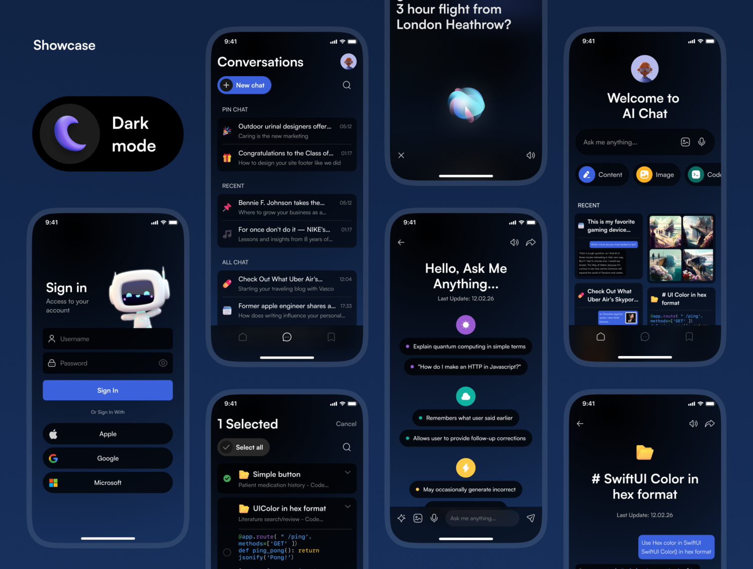 AI06 40屏国外人工智能Ai对话聊天app用户界面设计ui套件模板 Ai Chatbot UI Kit _ 果觅网（gooodme）
